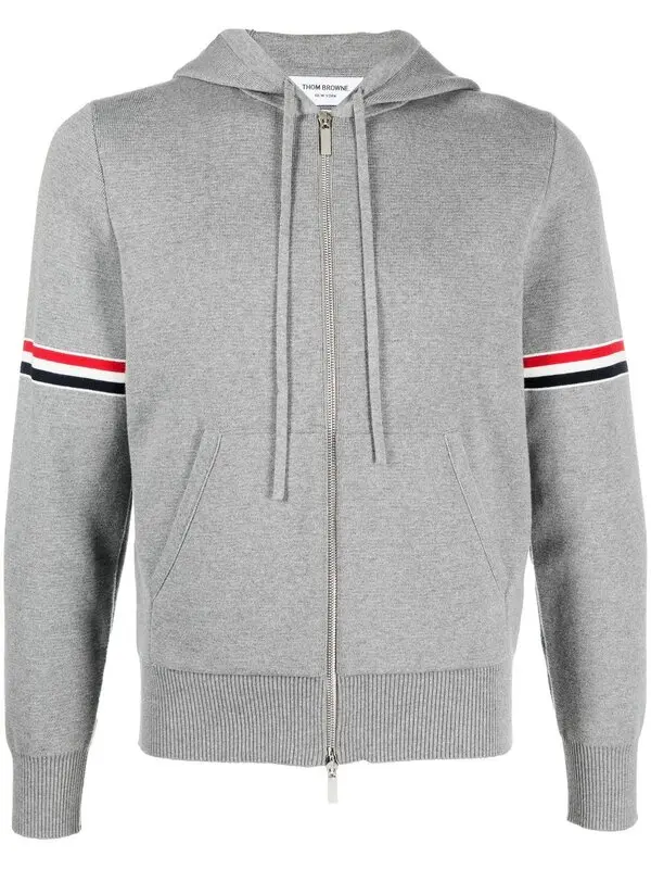 Thom Browne Striped Zip-up Hoodie - Grey