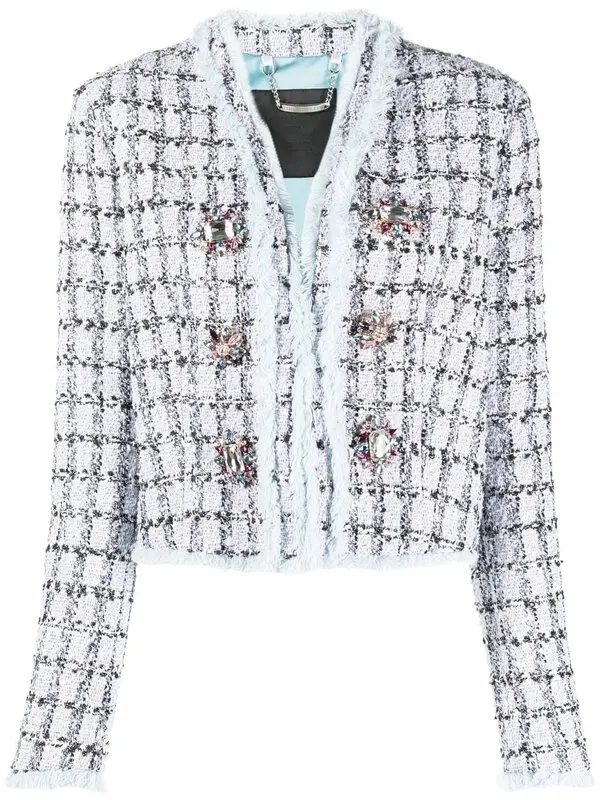 Philipp Plein Single-breasted Tweed Blazer - Blue