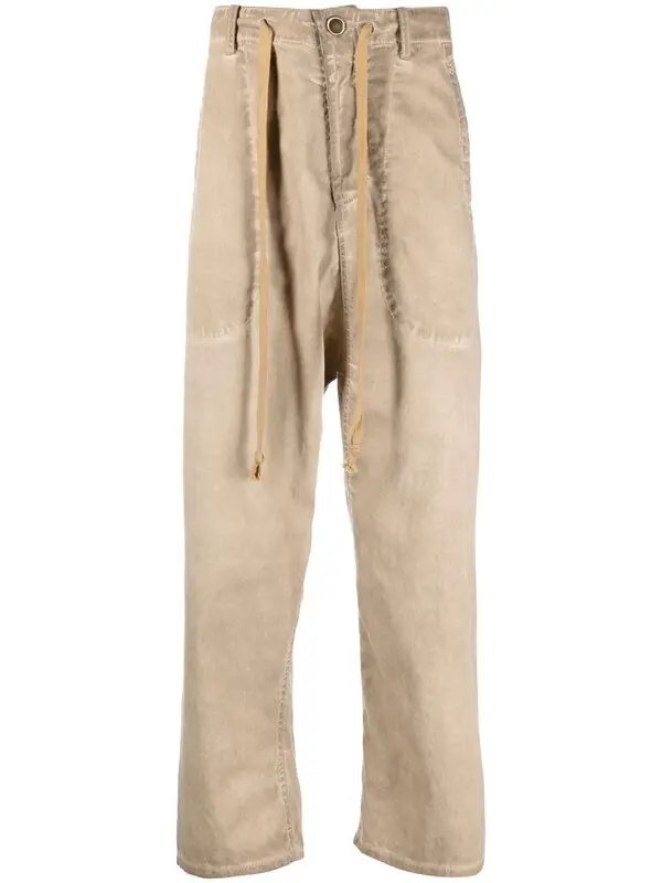 UMA WANG Distressed-effect Drop-crotch Trousers - Brown