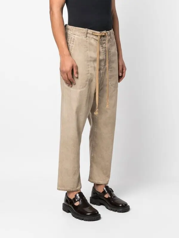 UMA WANG Distressed-effect Drop-crotch Trousers - Brown