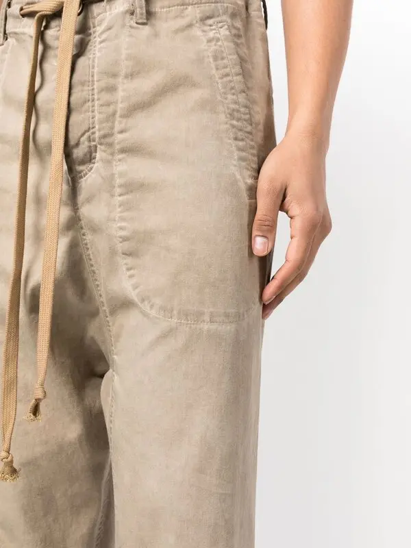 UMA WANG Distressed-effect Drop-crotch Trousers - Brown