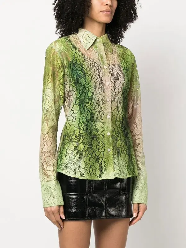 Acne Studios Gradient-Effect Lace Shirt In Green - 40% Off