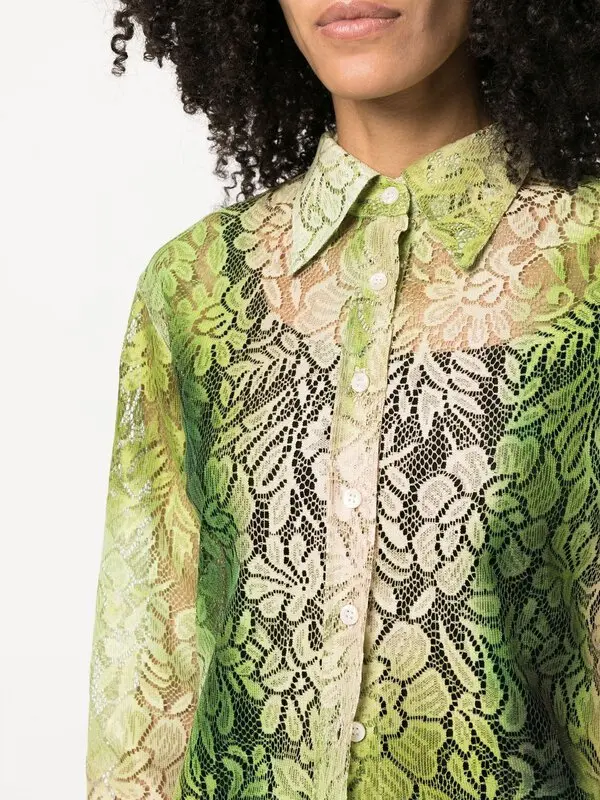Acne Studios Gradient-Effect Lace Shirt In Green - 40% Off