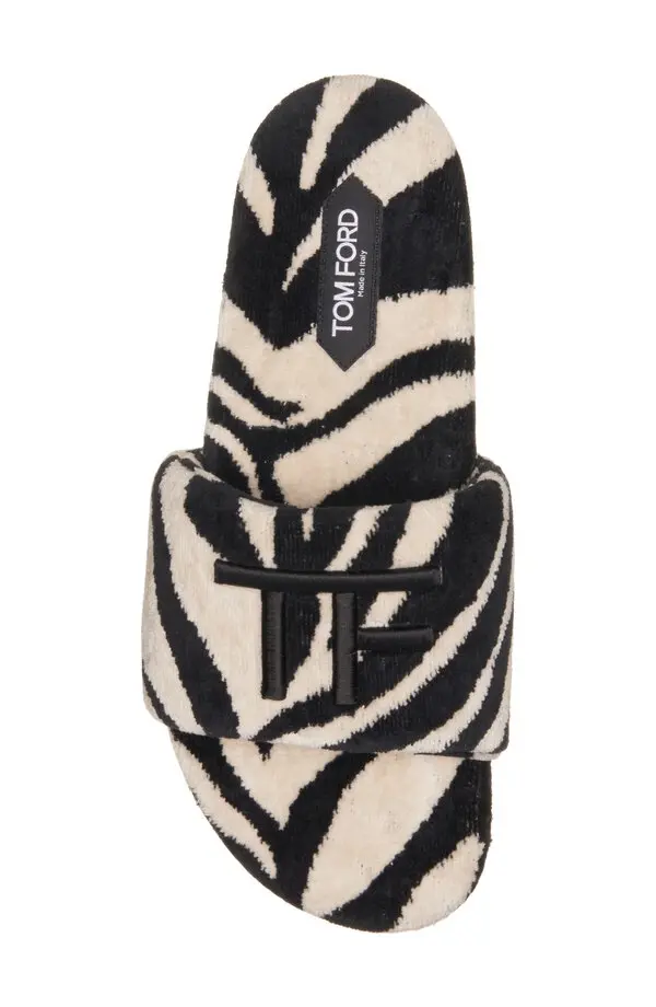 Tom Ford Harrison Zebra Stripe Slide Sandal In White/ Black  display picture 1