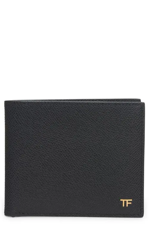 TOM FORD T-line Small Grain Calfskin Leather Bifold Wallet - Black
