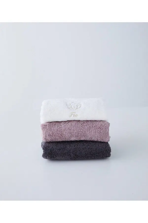 FOO TOKYO Organic Cotton Towel Hand Towel, Set Of 3 In Different Colors White, Pink Gray - Charcoal