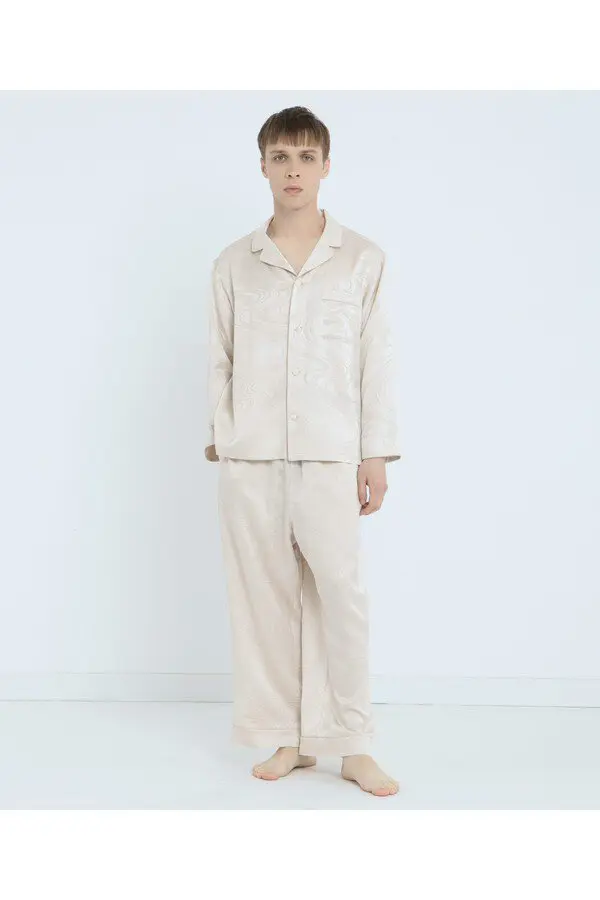 FOO TOKYO Silk Jacquard Pajamas Water Pattern Pearl - White