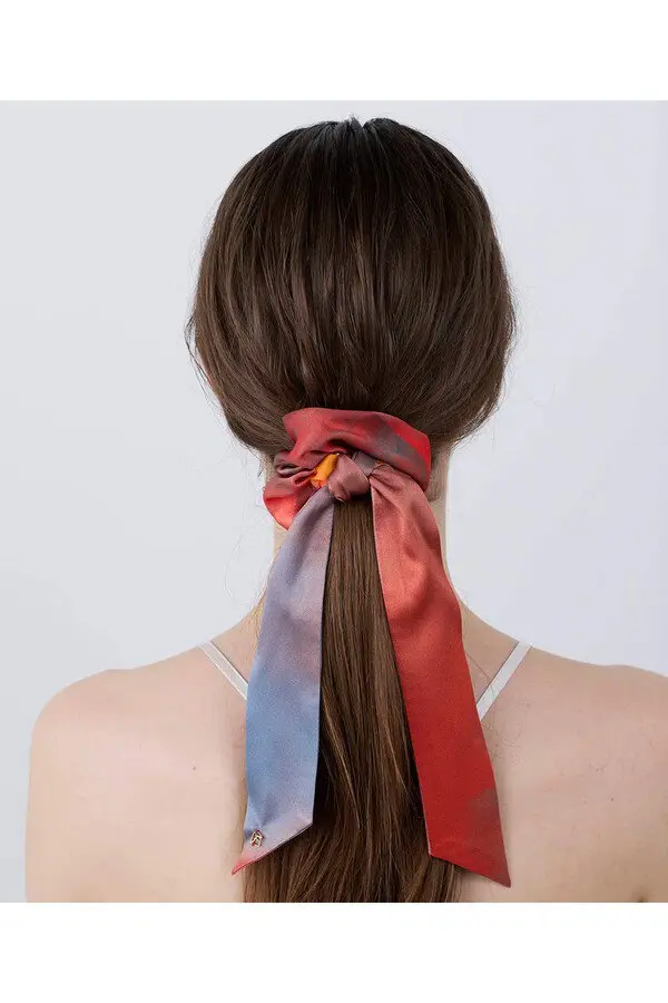 FOO TOKYO Water Color Silk Ribbon 2-way Scrunchie - Navy