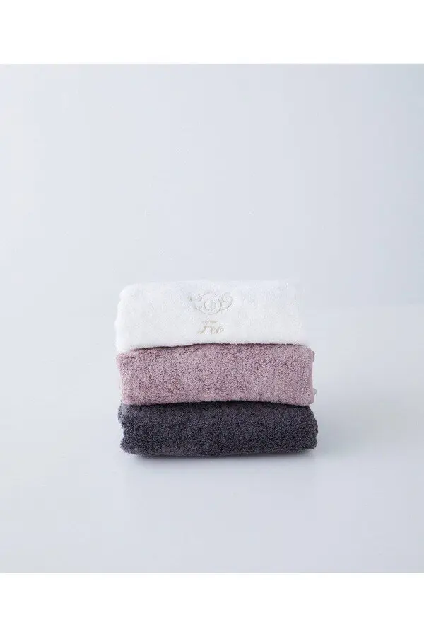FOO TOKYO Organic Cotton Towel Face Towel, Set Of 3 In Different Colors White, Pink Gray - Charcoal