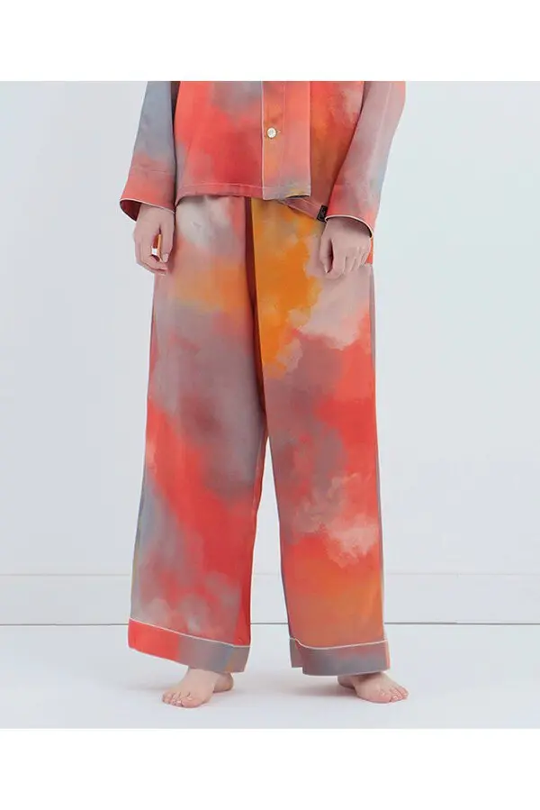 FOO TOKYO Watercolor Silk Pajamas Evening Glow - Orange