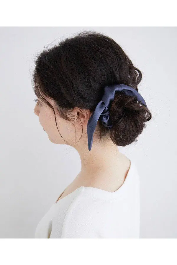 FOO TOKYO Silk Ribbon Scrunchie - Navy