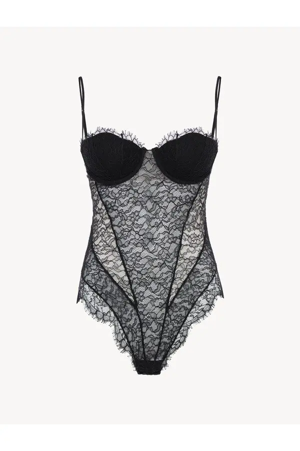 La Perla Lace Bodysuit In Onyx