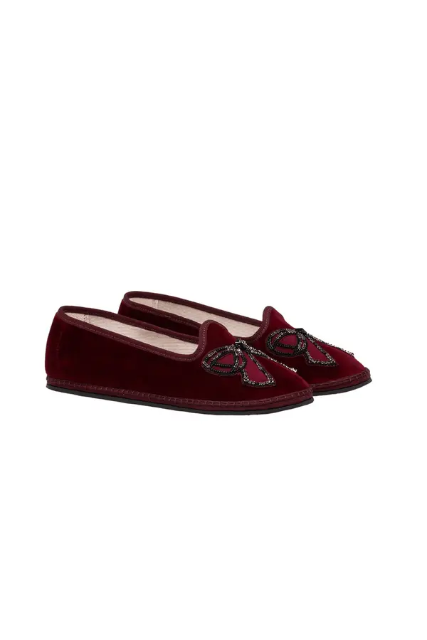 Saloni Camille Bordeaux Velvet Slippers