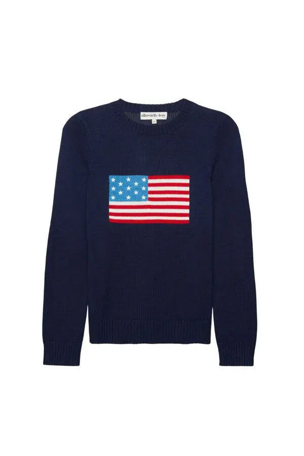 ELLSWORTH + IVEY Classic American Flag Crewneck Sweater - Black