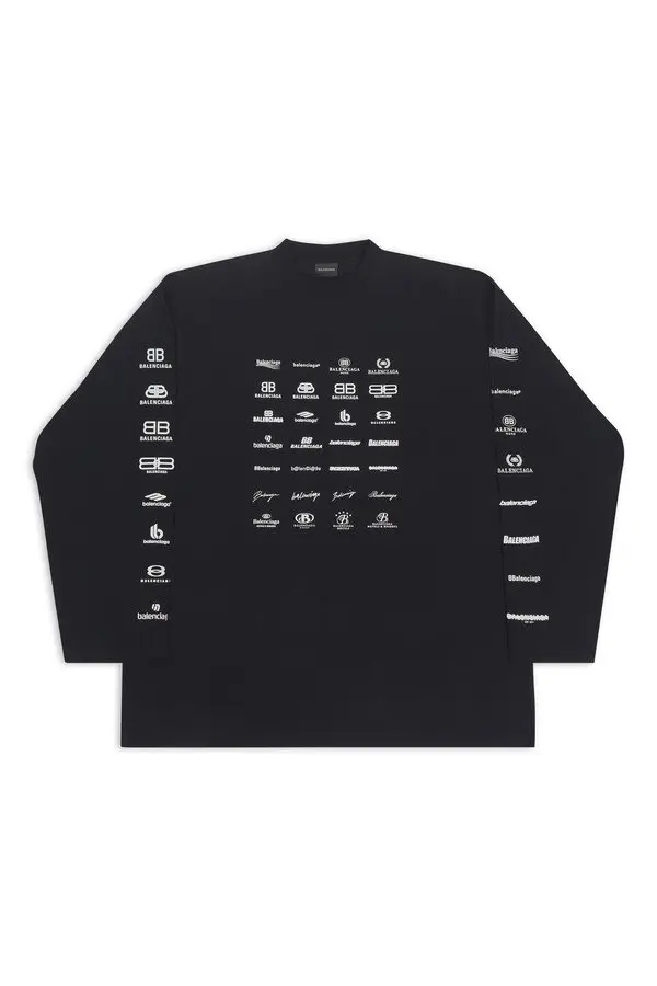 Balenciaga Archives Logos Long Sleeve T-Shirt Oversized - Black