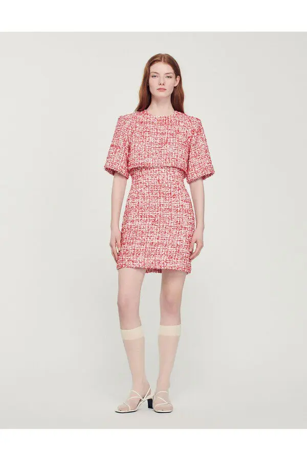 sandro pink tweed dress Sandro Sequin-Embellished tweed mini dress