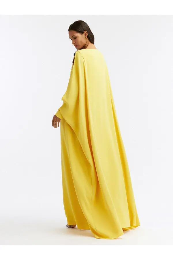 Oscar De La Renta Bateau Neck Crystal Embroidered Caftan