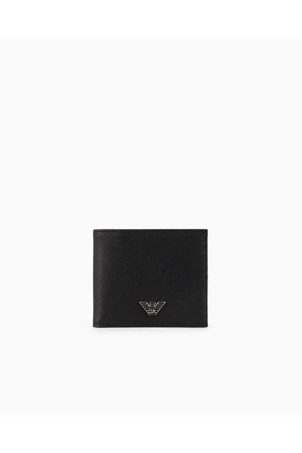 Emporio Armani Asv Regenerated Saffiano Leather Wallet With Eagle Plate - Black