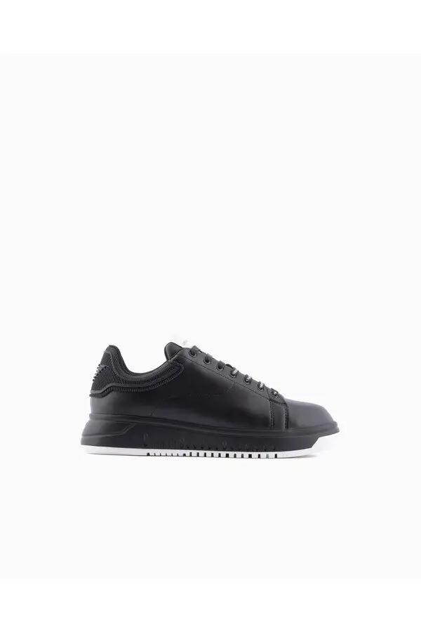 Emporio Armani Leather Sneakers - Black