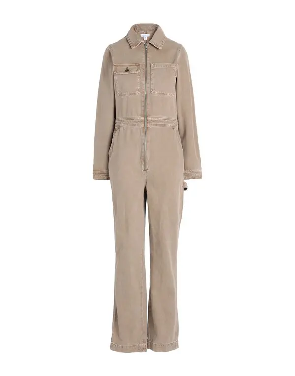 Topshop Cotton Denim Jumpsuit - Beige
