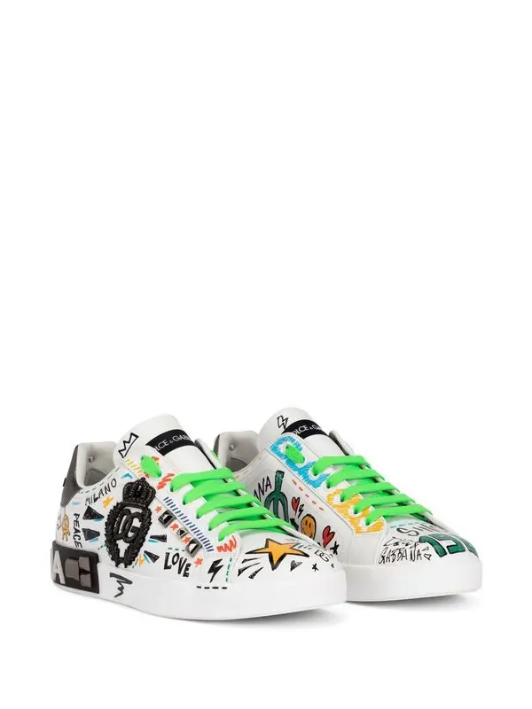 Dolce & Gabbana Portofino Studded Leather Sneakers - White