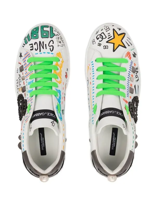 Dolce & Gabbana Portofino Studded Leather Sneakers - White