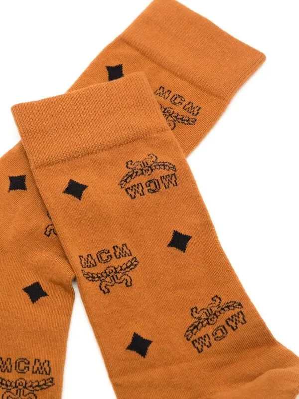 Mcm Monogram Knit Socks - Brown