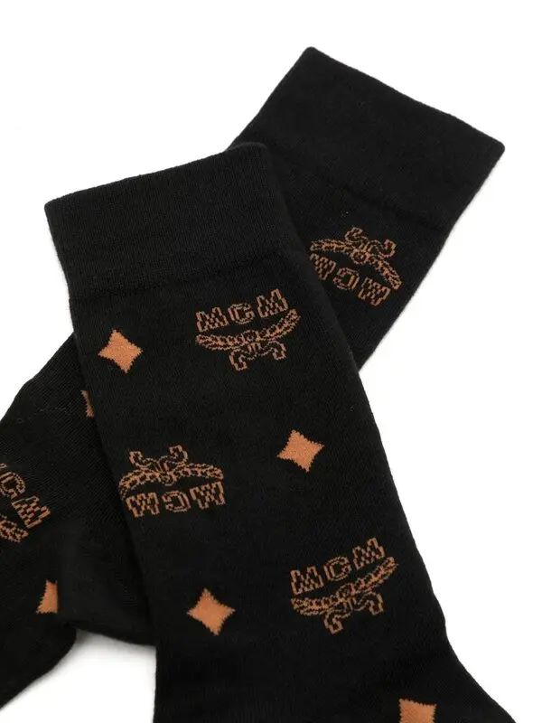 Mcm Monogram Print Knit Socks - Black