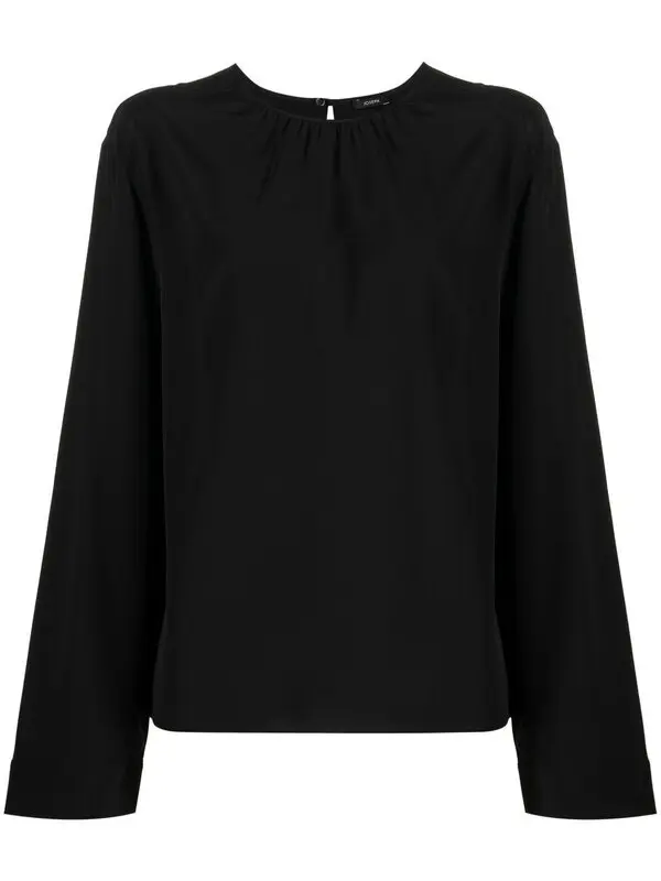 JOSEPH Gathered-neck Silk Blouse - Black
