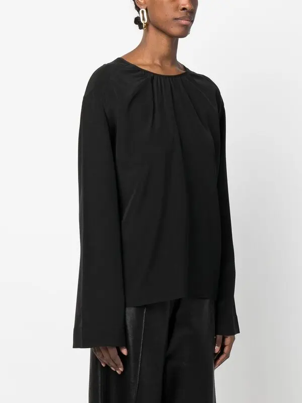 JOSEPH Gathered-neck Silk Blouse - Black