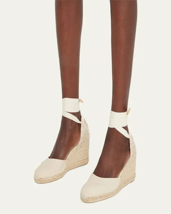CastaÑer Carina Canvas Ankle-wrap Wedge Espadrilles - Ivory