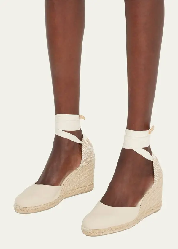 CastaÑer Carina Canvas Ankle-wrap Wedge Espadrilles - Ivory