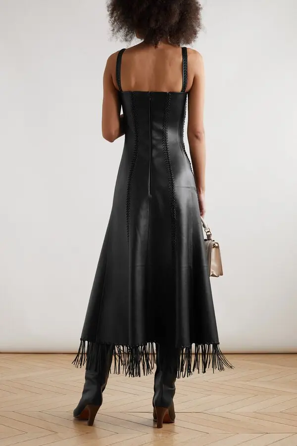 Chlo Fringed Crochet-Paneled Leather Midi Dress In Black - 50% Off |  Editorialist