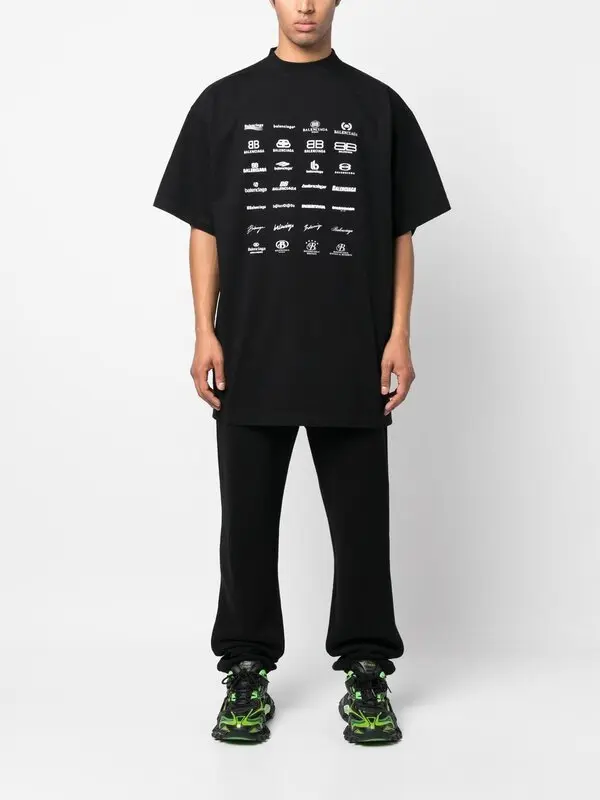 Balenciaga Archives Logos-Print Cotton T-Shirt - Black | Editorialist