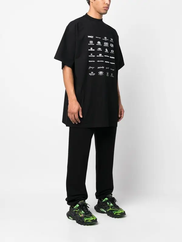 Balenciaga Archives Logos-Print Cotton T-Shirt - Black | Editorialist