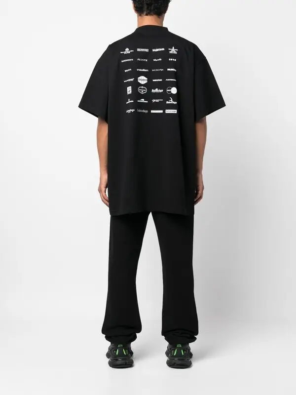 Balenciaga Archives Logos-Print Cotton T-Shirt - Black | Editorialist