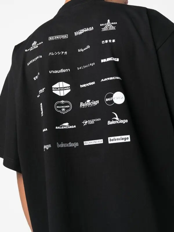Balenciaga Archives Logos-Print Cotton T-Shirt - Black | Editorialist