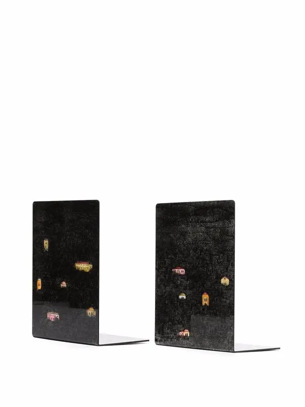FORNASETTI Graphic Print Book Ends - Black