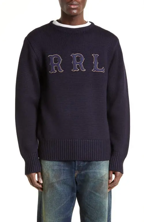 Double Rl Wool Crewneck Sweater - Navy