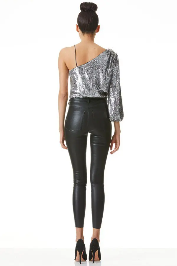 Alice + Olivia Lucinda Sequin Asymmetrical Top