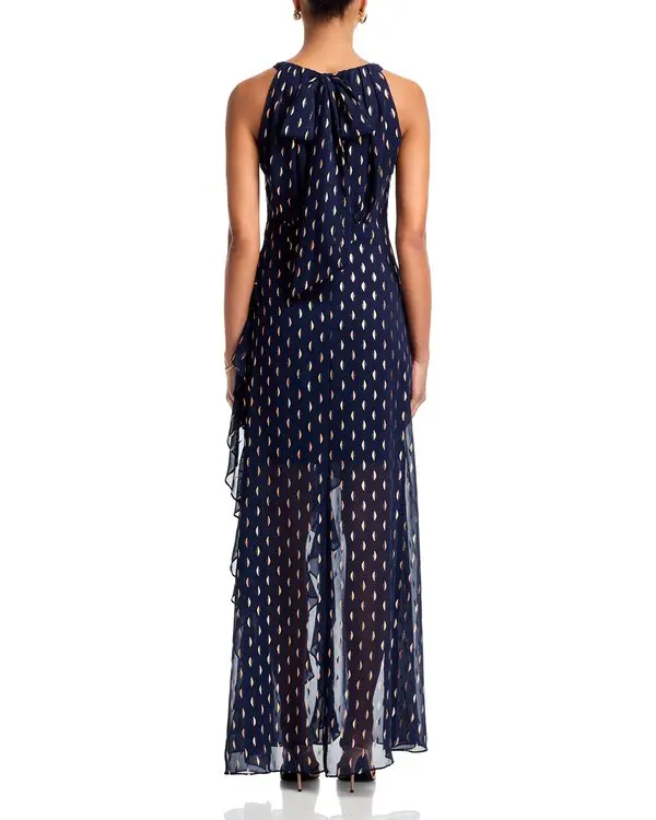 Aqua Metallic Crescent Chiffon Ruffle Gown Exclusive - Navy/copper