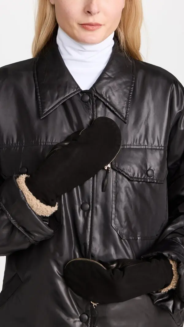 Carolina Amato Shearling Cuff Mittens