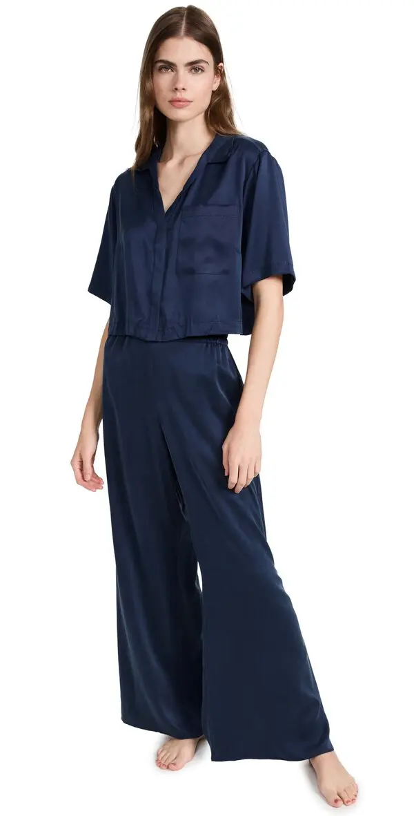 Lunya Washable Silk High Rise Pant Set - Deep Blue