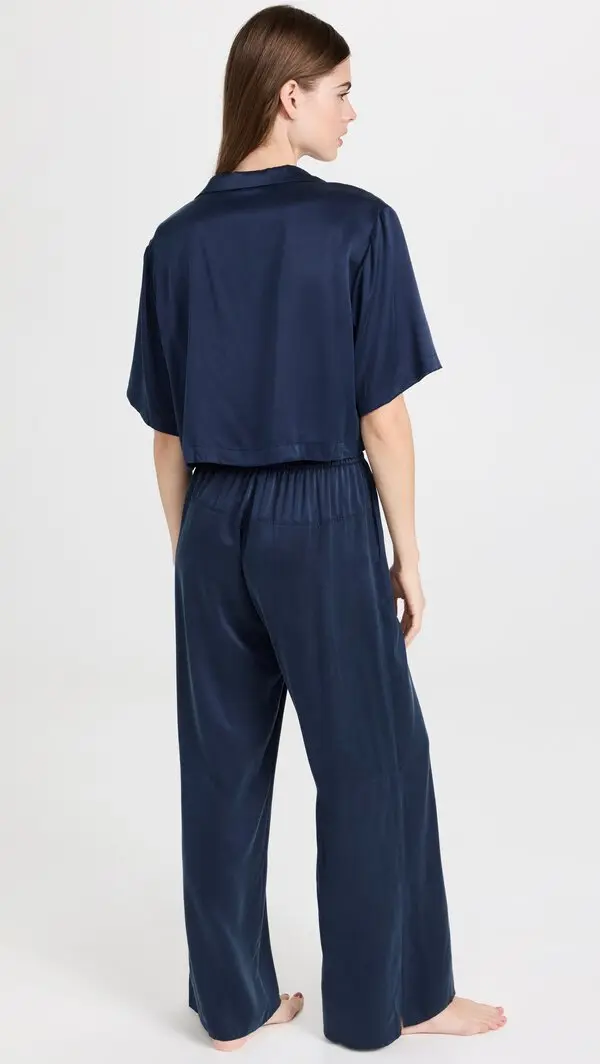 Lunya Washable Silk High Rise Pant Set - Deep Blue
