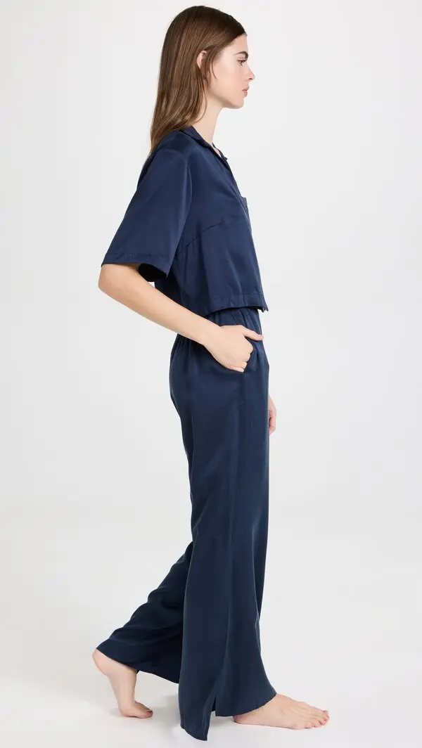 Lunya Washable Silk High Rise Pant Set - Deep Blue