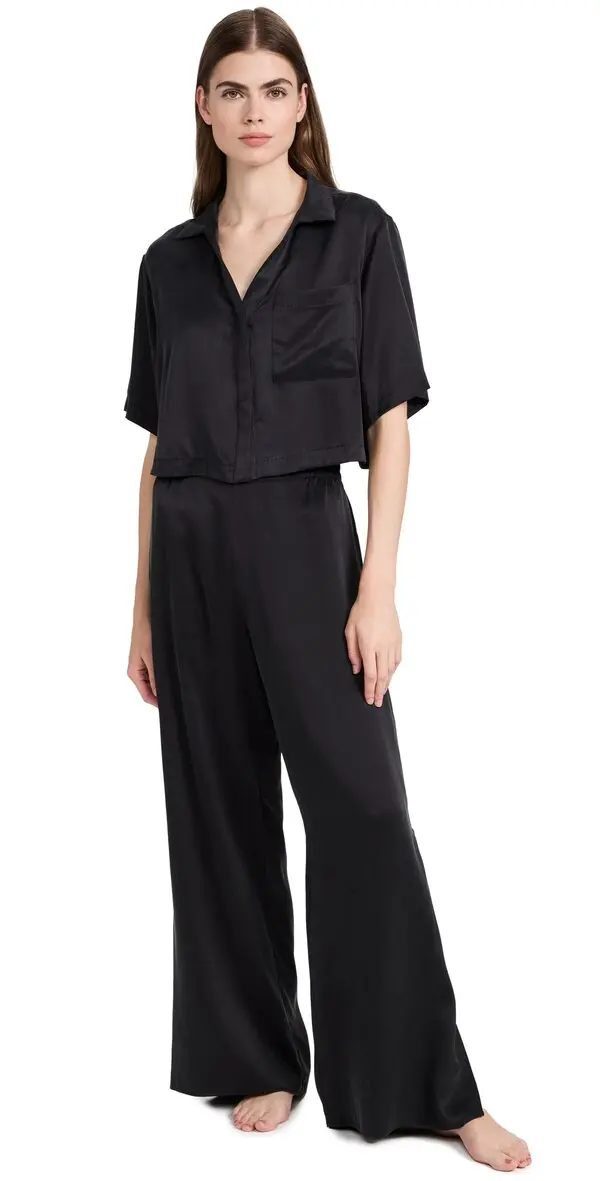 Lunya Washable Silk High Rise Pant Set - Immersed Black