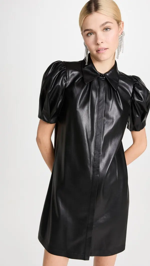 Alice + Olivia Jem Vegan Leather Dress - Black