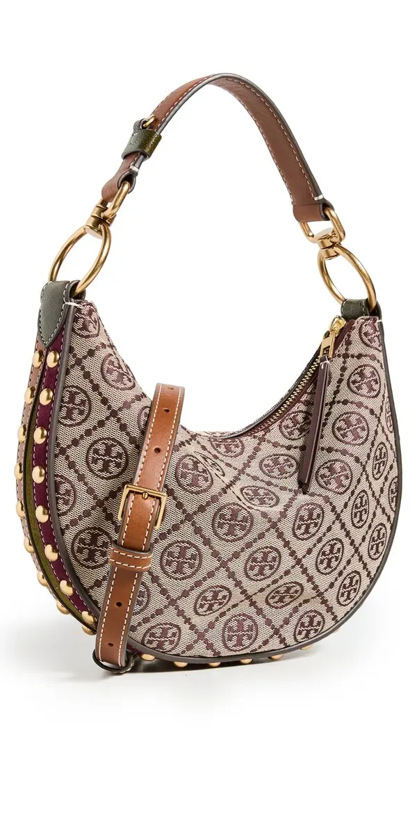 Tory Burch T Monogram Jacquard Studded Mini Crescent Bag