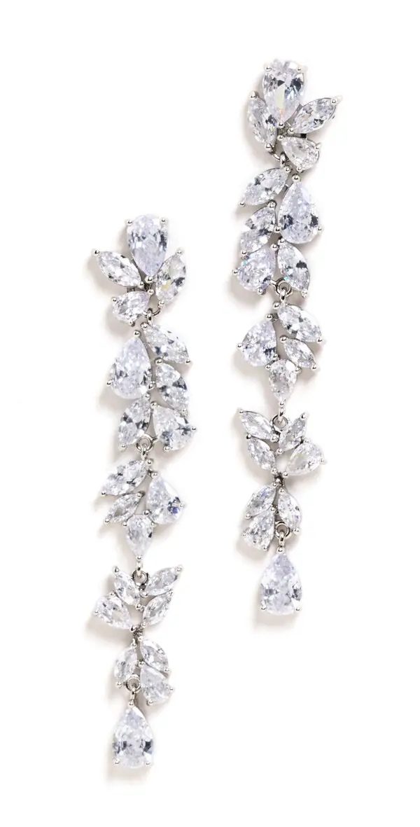 Shashi Fallen Leaf Pear Zirconia Drop Earrings - White Gold