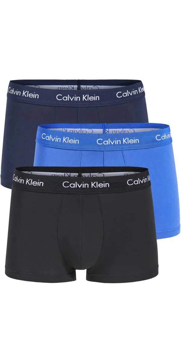 Calvin Klein Cotton Stretch 3-pack Low Rise Trunks - Black/blue Shadow/cobalt Water